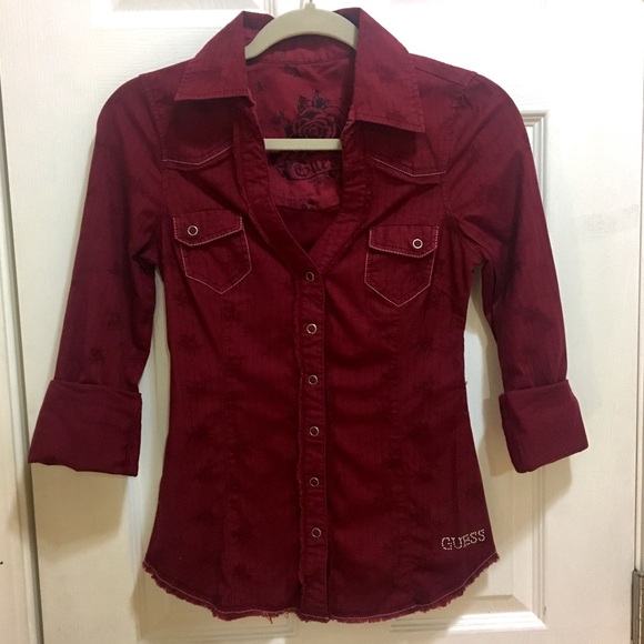 Guess | Tops | Guess Button Down Shirt In Red | Poshmark